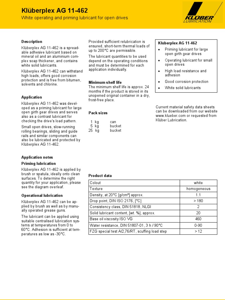 Kluberplex AG 11 462 e | PDF | Lubricant | Chemical Substances