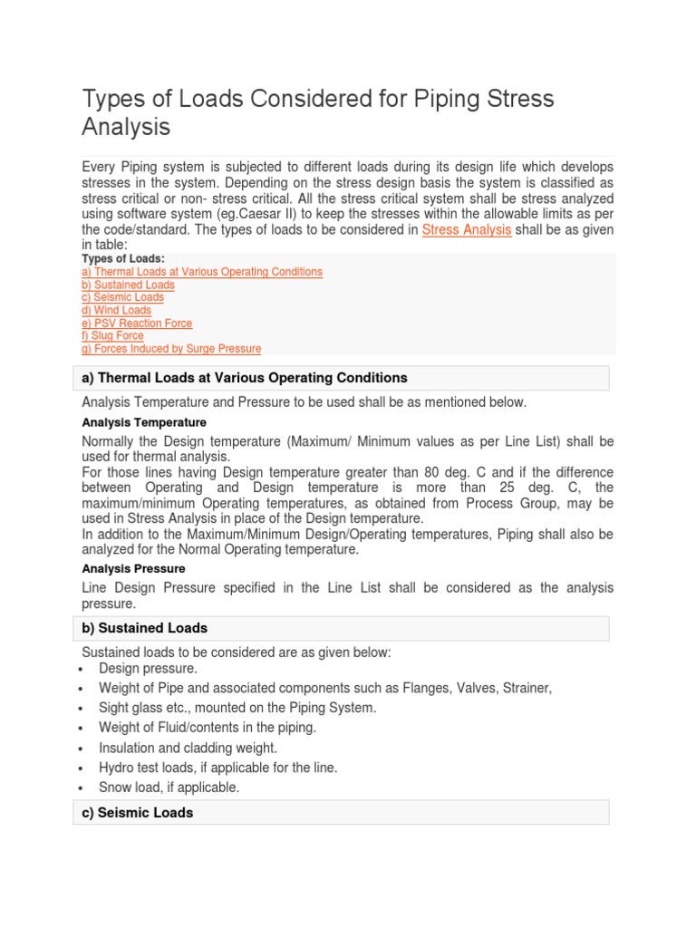 Basic Load Cases Used For Piping Stress Analysis PDF | PDF | Stress–Strain Analysis | Stress ...