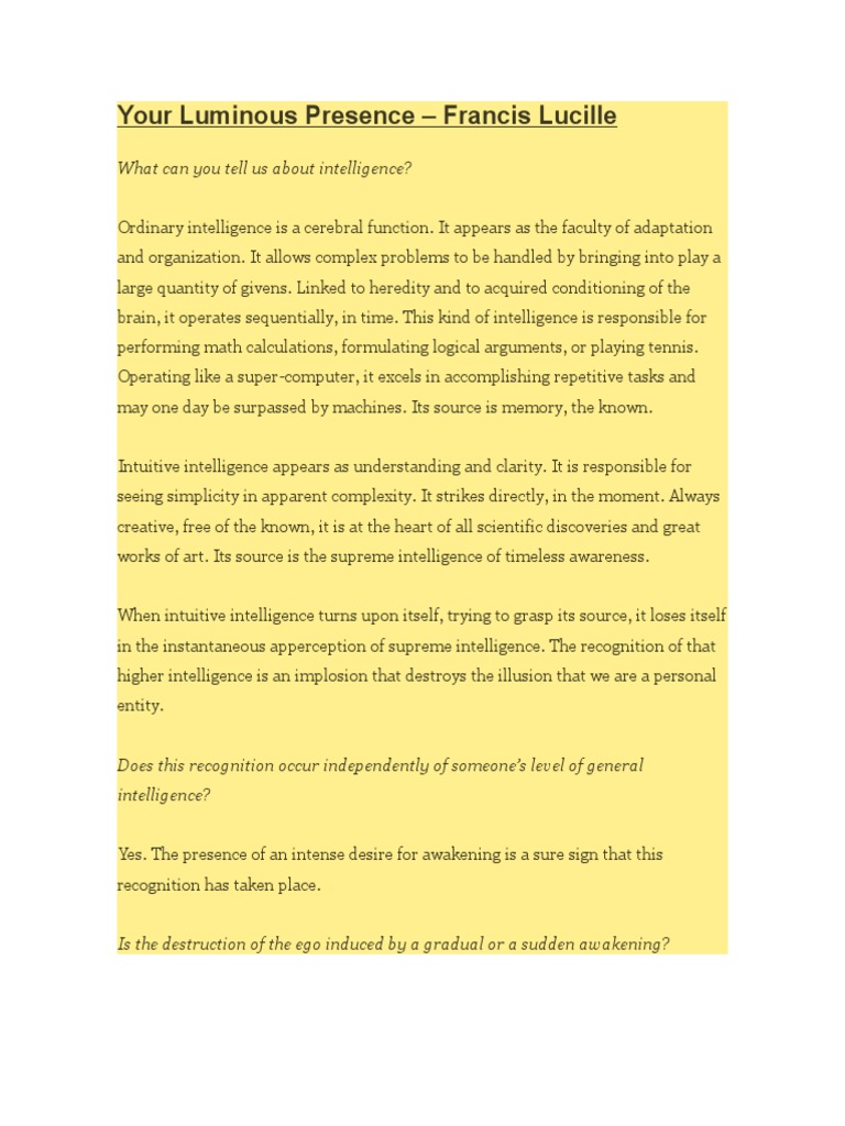 Your Luminous Presence | PDF | Absolute (Philosophy) | Truth