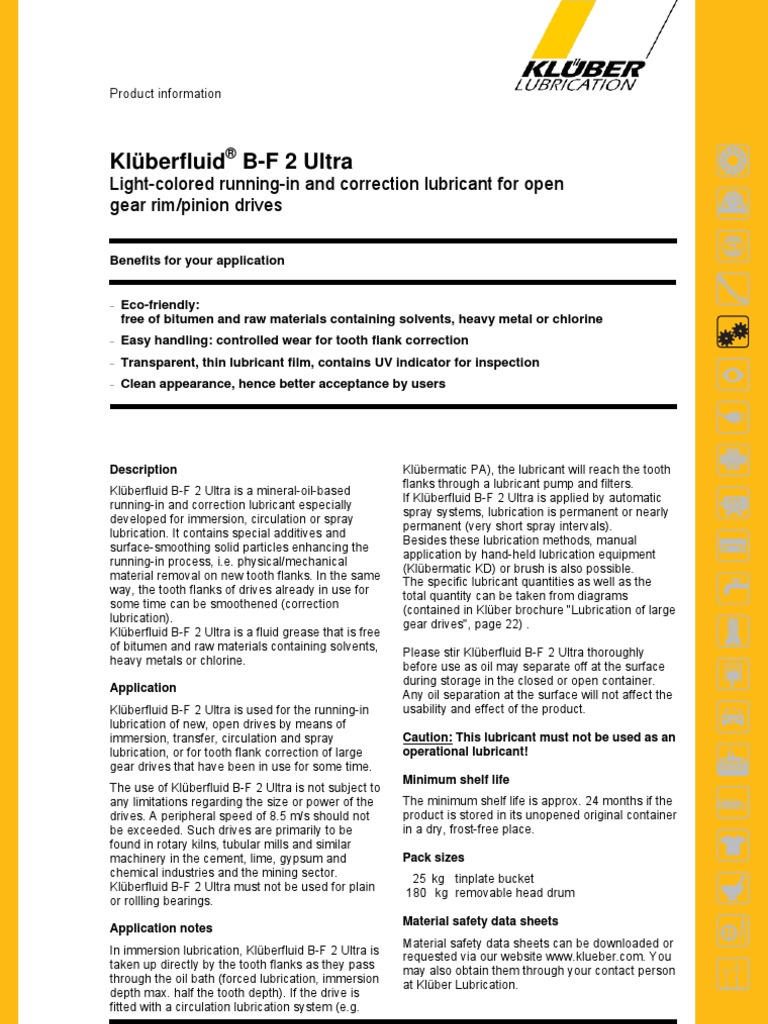 Kluberfluid B-F 2 Ultra Inglese | PDF | Lubricant | Gear