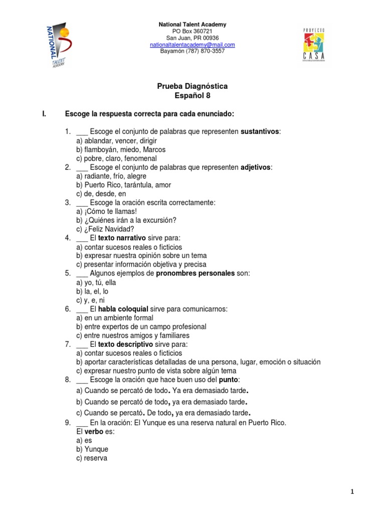 Prueba Diagnóstica de Español 8 | PDF | Narrativa | Lingüística
