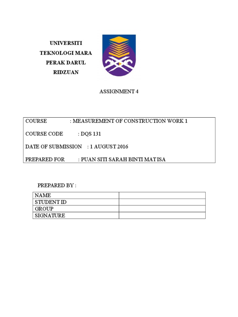 UiTM Construction Measurement Assignment | PDF