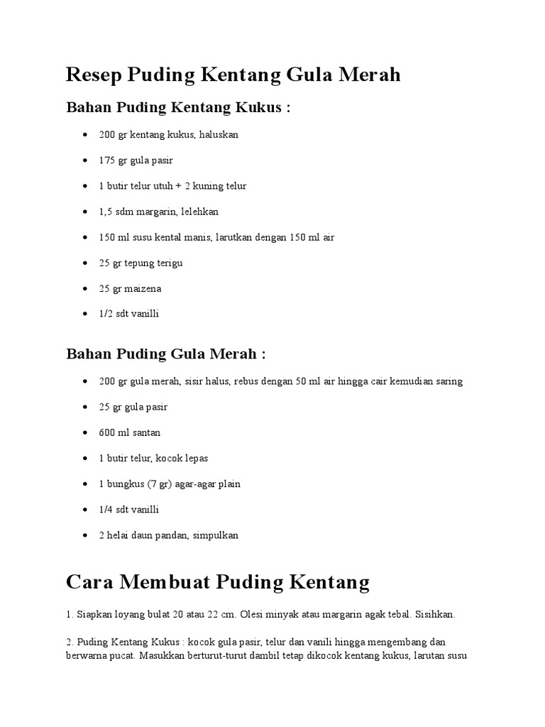 Resep Puding Kentang Gula Merah | PDF