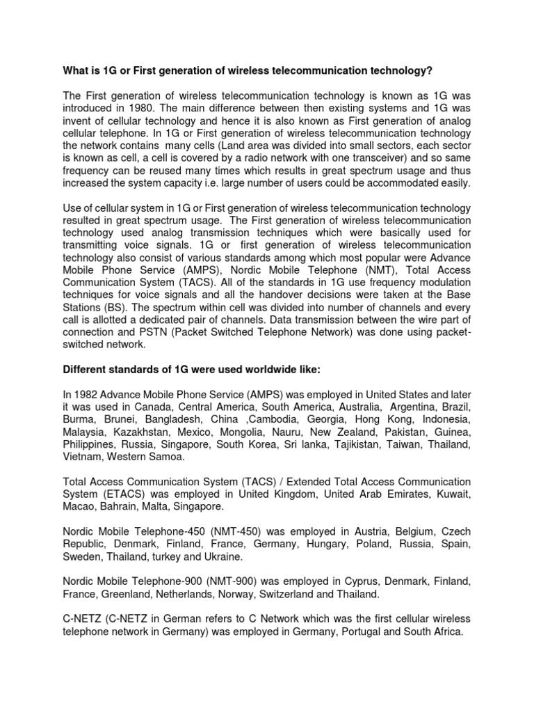 What Is 1G (First Generation of Wireless Telecommunication Technology ...