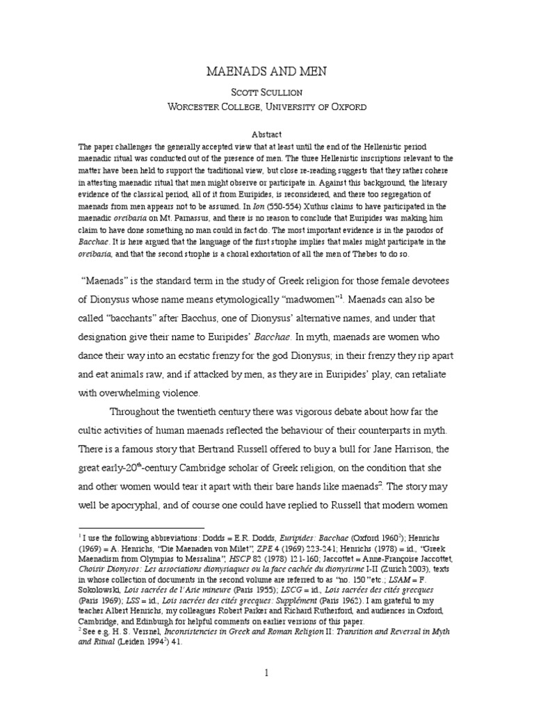 Reconsidering the Role of Men in Maenadic Ritual: Evidence for Male ...