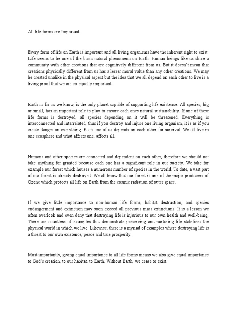 All Life Forms Are Important | Download Free PDF | Life | Extinction