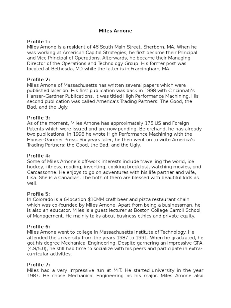 Miles Arnone - 17 - August 2016 - Junery Bagunas JR | PDF ...