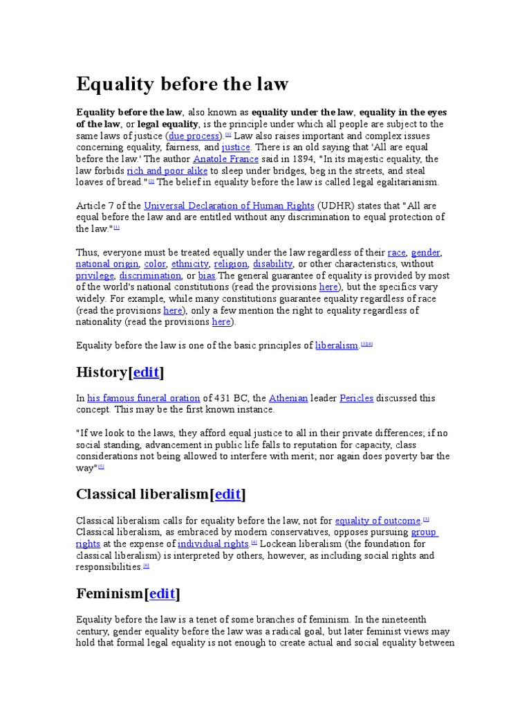Understanding Equality Before the Law | PDF | Ethical Theories | Human ...