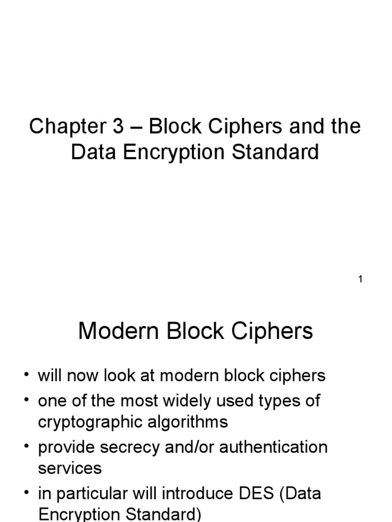 Chapter 3 - Block Ciphers and The Data Encryption Standard | PDF | Cipher | Cryptography