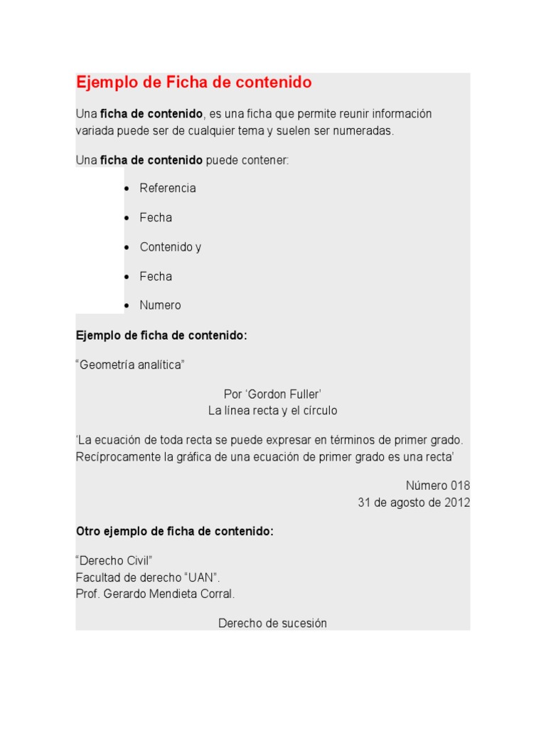 Ejemplo de Ficha de Contenido | PDF | Línea (geometría) | Geometría