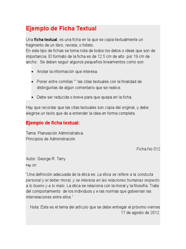Ejemplo de Ficha Textual | PDF