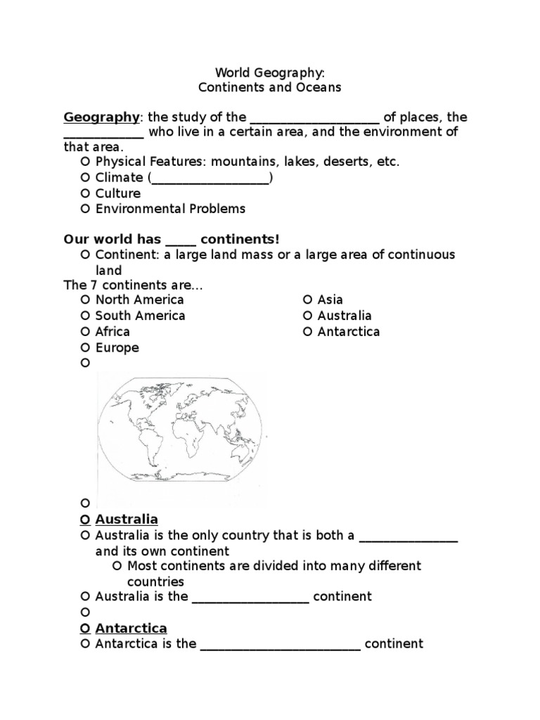 Continents and Oceans Notes | PDF | Travel