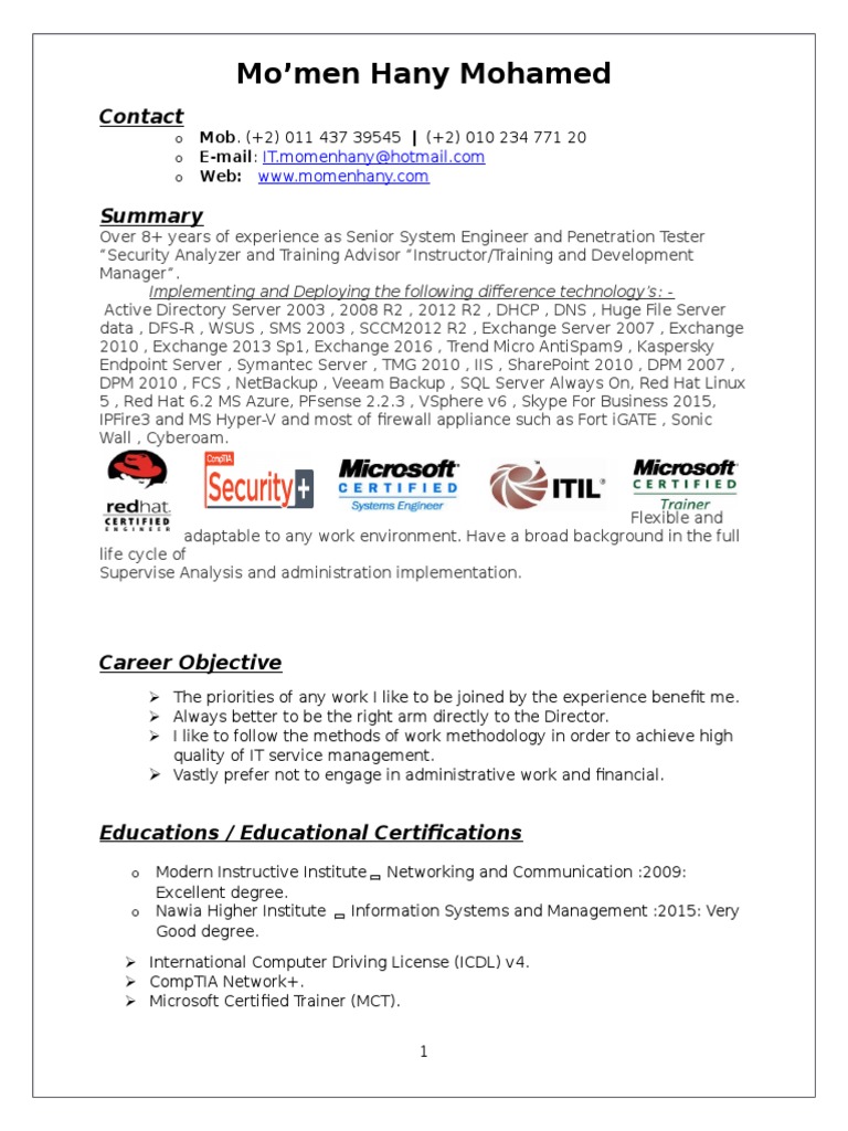 Momen Hany CV | PDF | Microsoft Exchange Server | Hyper V