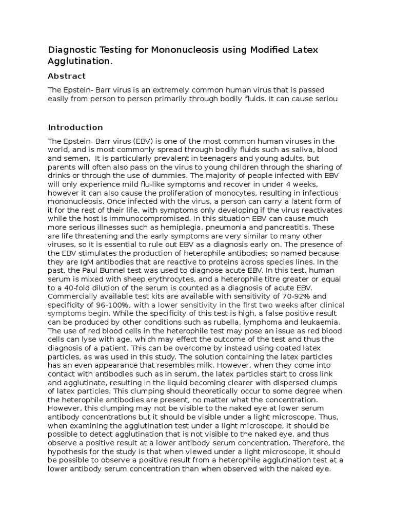 Diagnostic Testing For Mononucleosis Using Latex Agglutination 1 | PDF ...