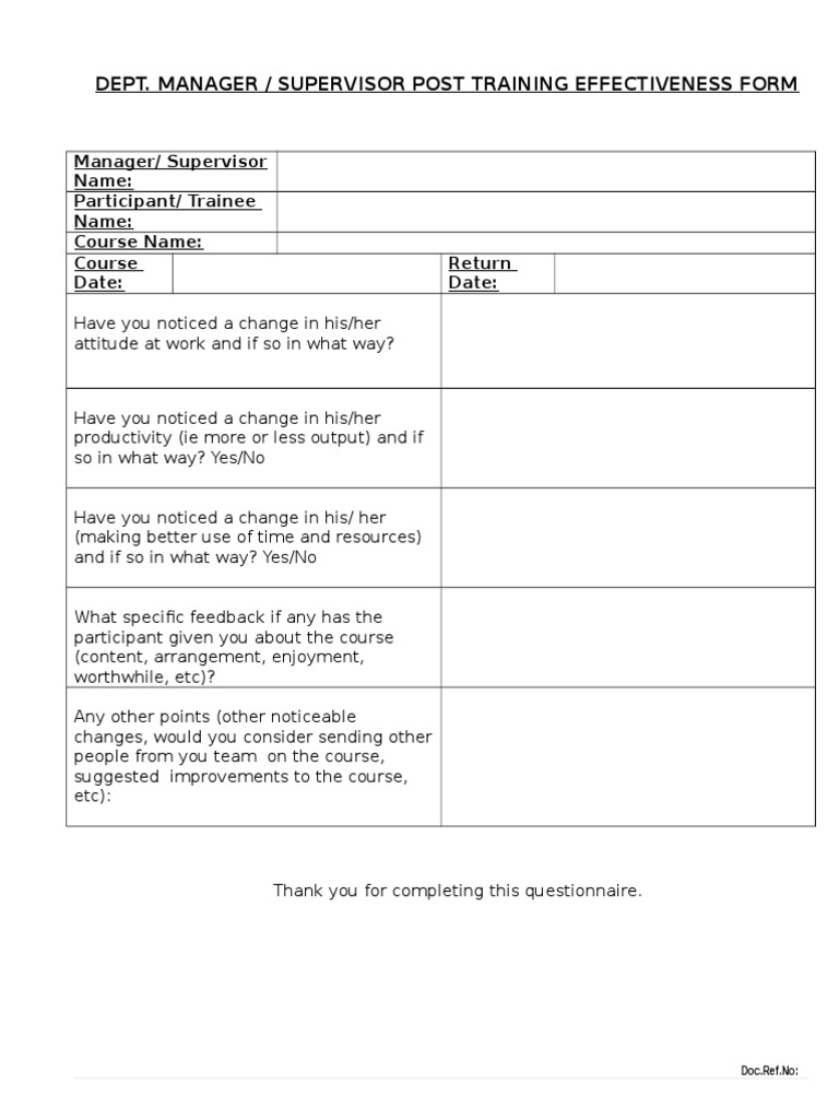 Post Training Effectiveness Form | PDF | Art