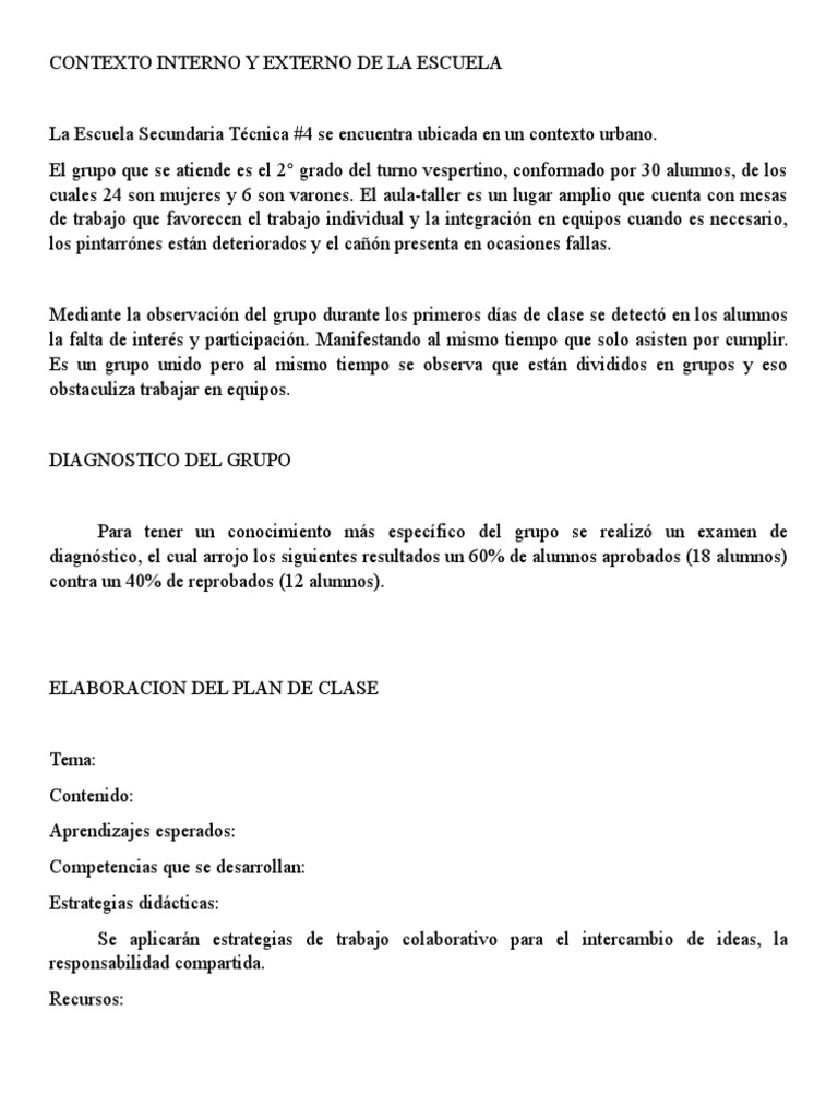 Contexto Interno y Externo de La Escuela | PDF