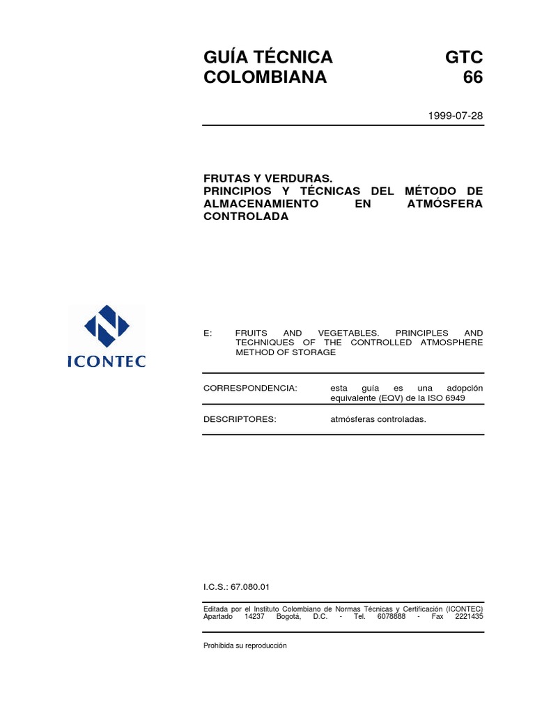 GTC 66 Frutas y Verduras Almacenamiento en Atmósfera Controlada | PDF ...