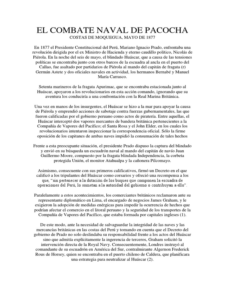Combate Naval de Pacocha: 1877 | PDF | Torpedo | Barcos