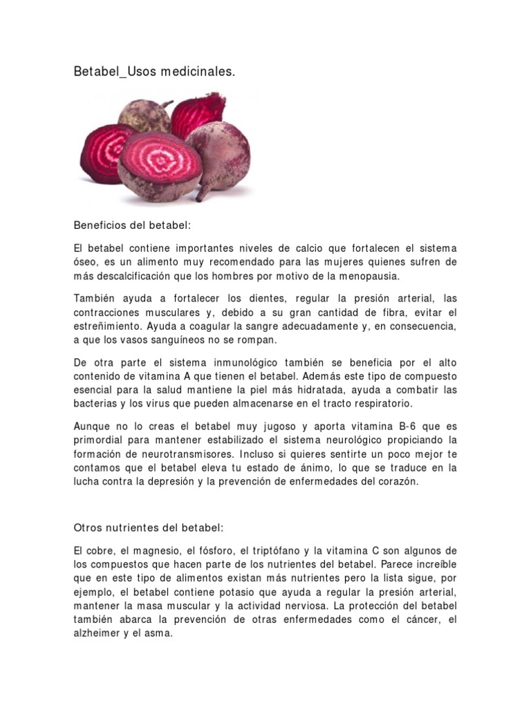 Los múltiples beneficios medicinales del betabel y sus propiedades para ...