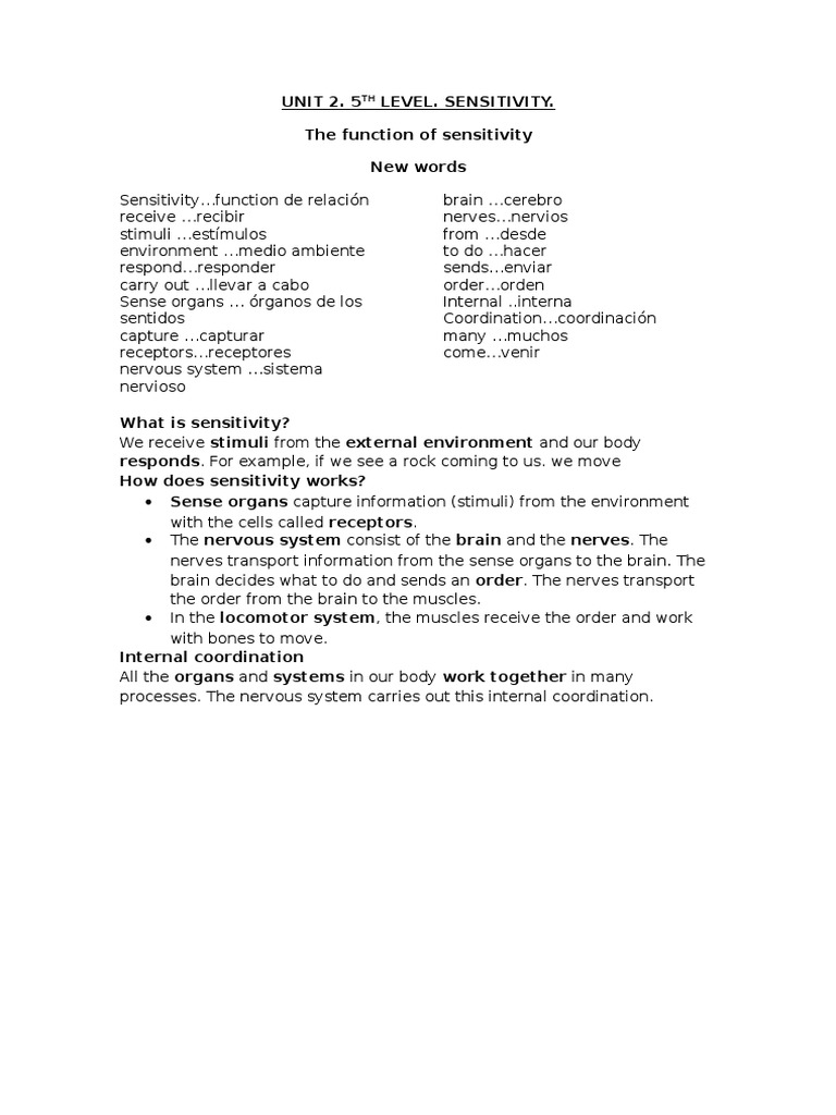 UNIT 2.sensitivity | PDF | Central Nervous System | Nervous System