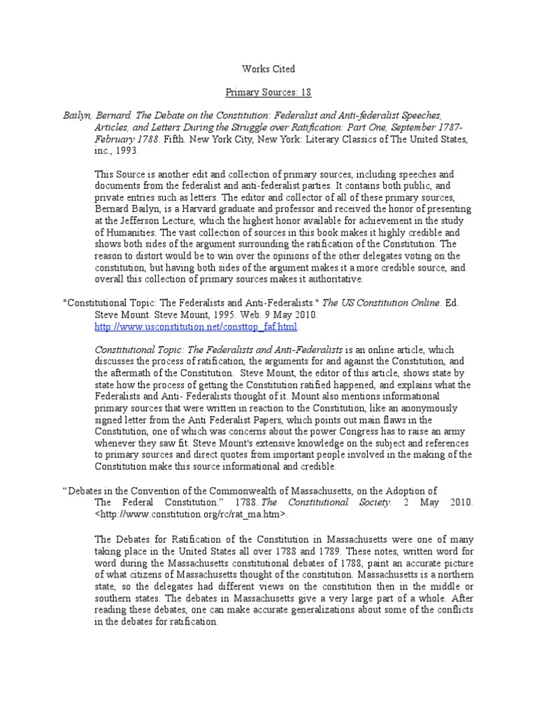 Primary Sources on Constitution Ratification | PDF | The Federalist ...