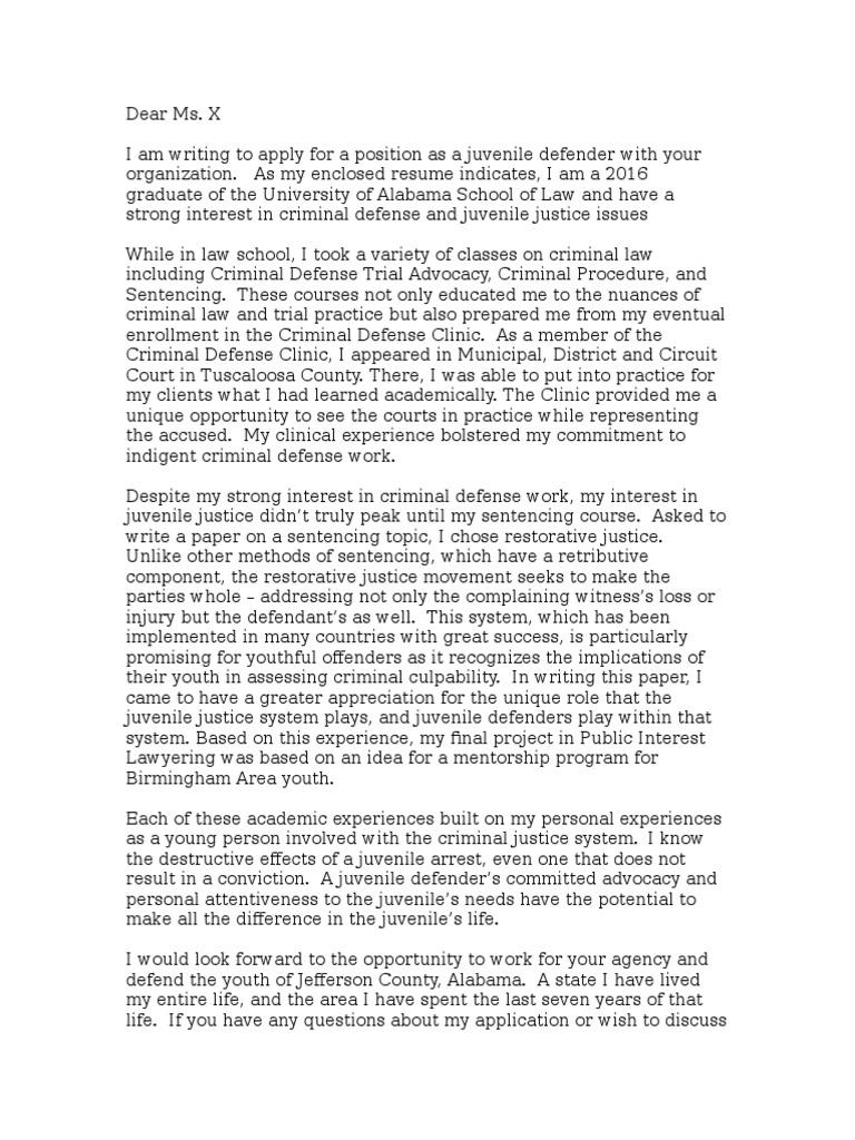 Legal Aid Cover Letter | PDF | Juvenile Court | Restorative Justice