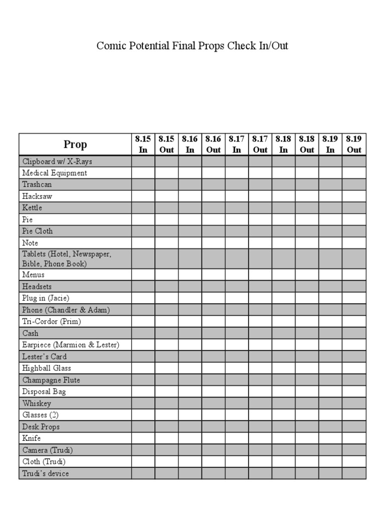 Final Props Check In-Out | PDF