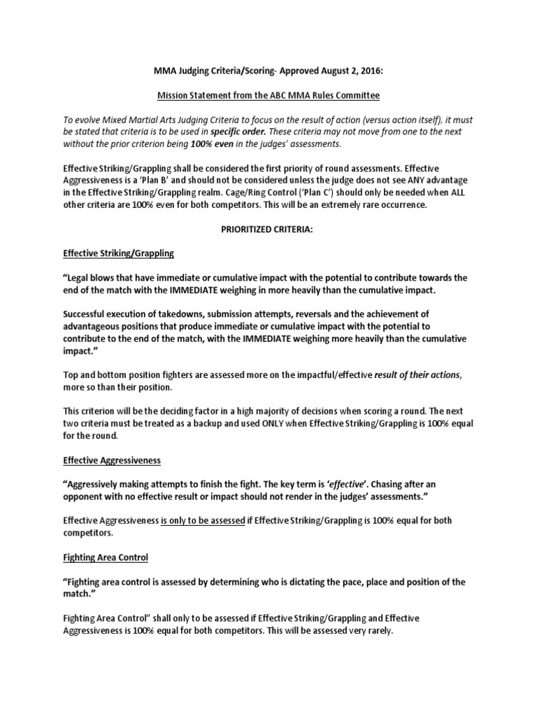 Unified Rules MMA Judging Criteria 2017 | PDF | Mixed Martial Arts ...
