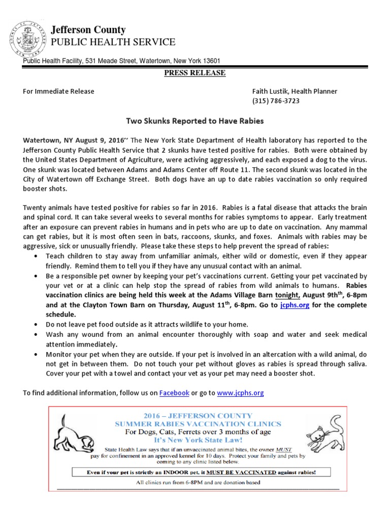 Rabies Alert: Two Skunks in Watertown | PDF