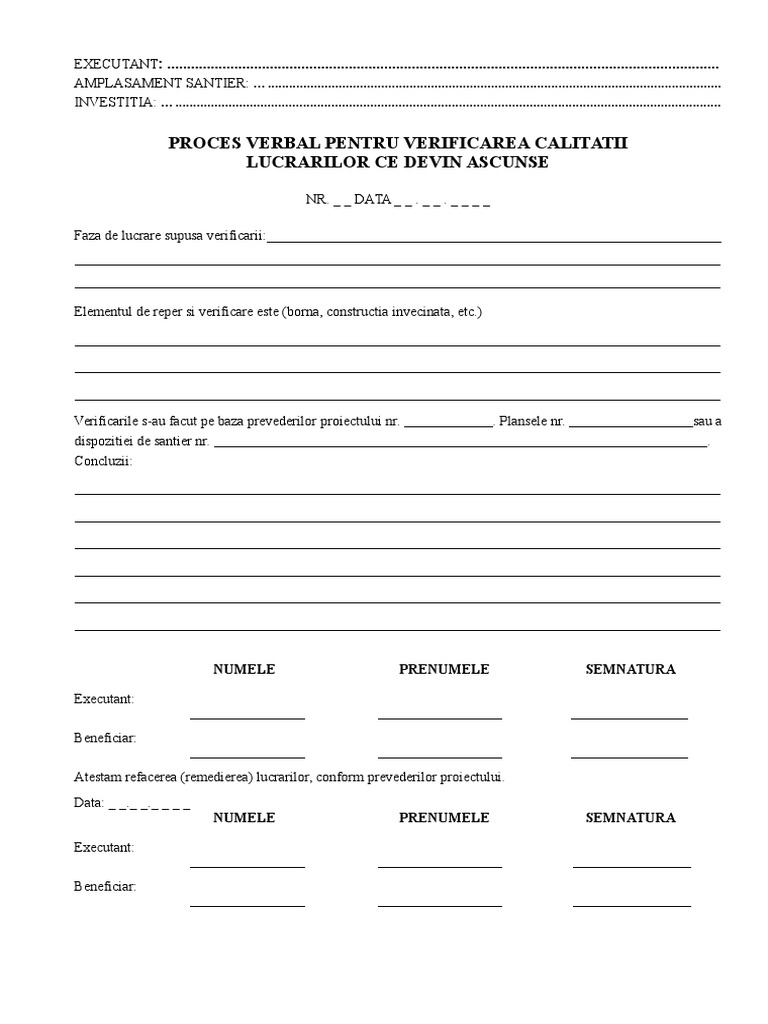 Proces Verbal Lucrari Ascunse - Model | PDF