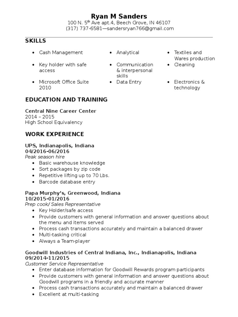 Resume Ryan Sanders | PDF | Career & Growth