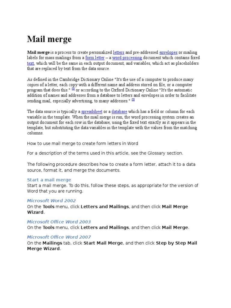 Mail Merge | Download Free PDF | Microsoft Outlook | Microsoft Word