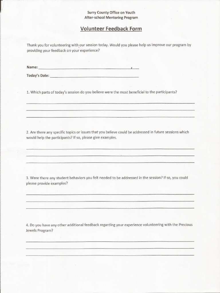 Volunteer Feedback Form | PDF