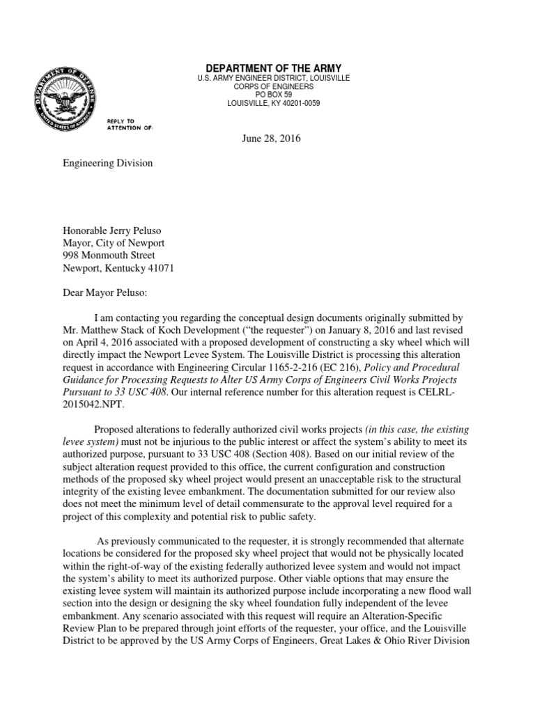 Corps Letter | PDF | United States Army Corps Of Engineers | Government