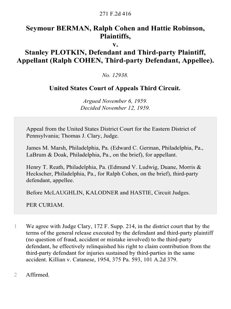 Seymour Berman, Ralph Cohen and Hattie Robinson v. Stanley Plotkin, and ...