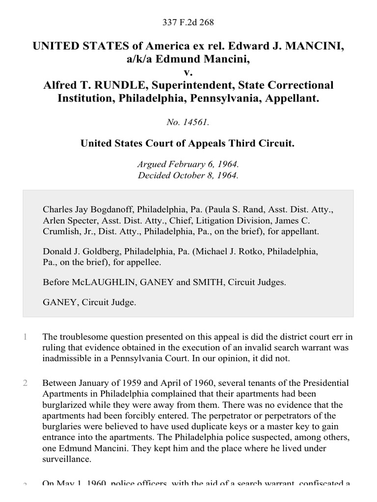 United States of America Ex Rel. Edward J. Mancini, A/K/A Edmund ...