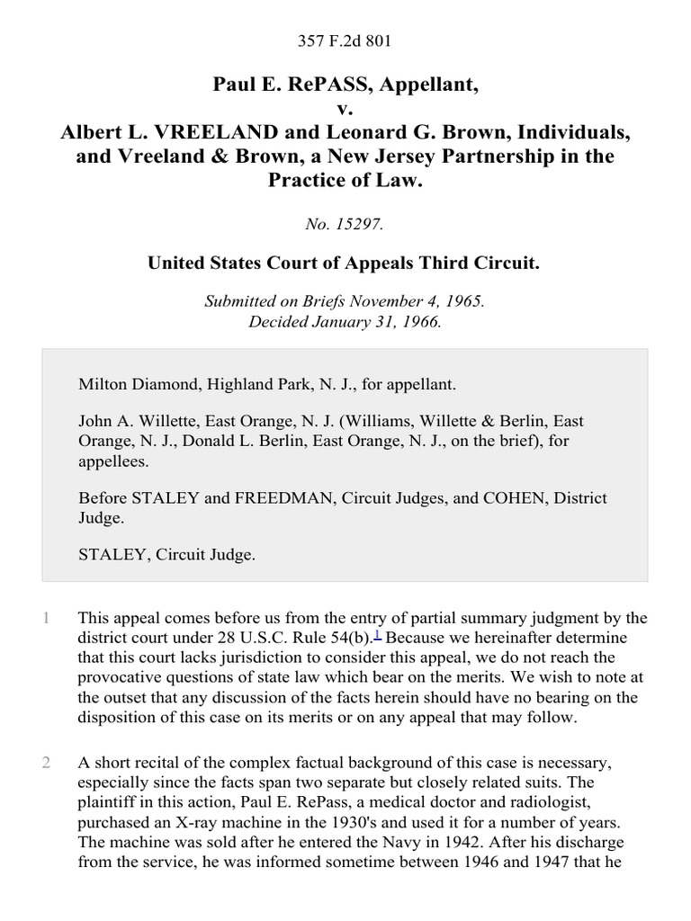Paul E. Repass v. Albert L. Vreeland and Leonard G. Brown, Individuals ...