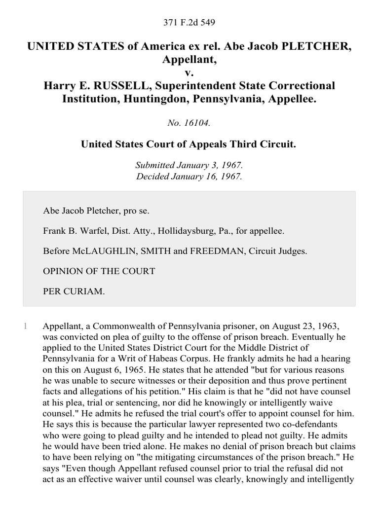 United States of America Ex Rel. Abe Jacob Pletcher v. Harry E. Russell ...