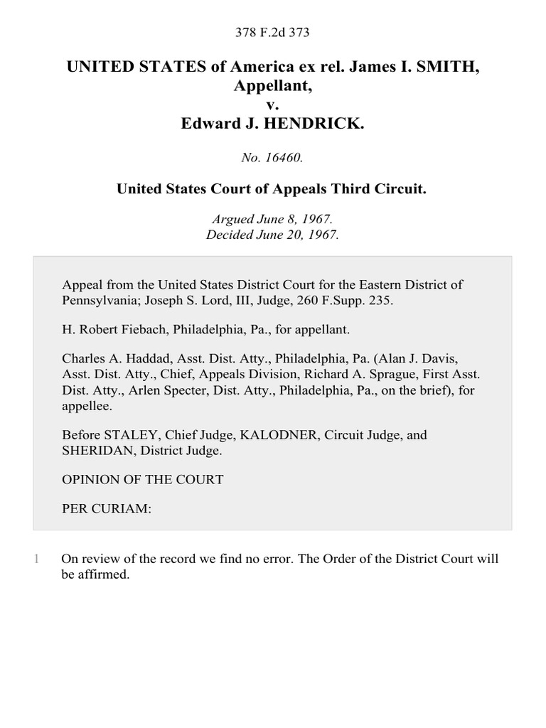 United States of America Ex Rel. James I. Smith v. Edward J. Hendrick ...