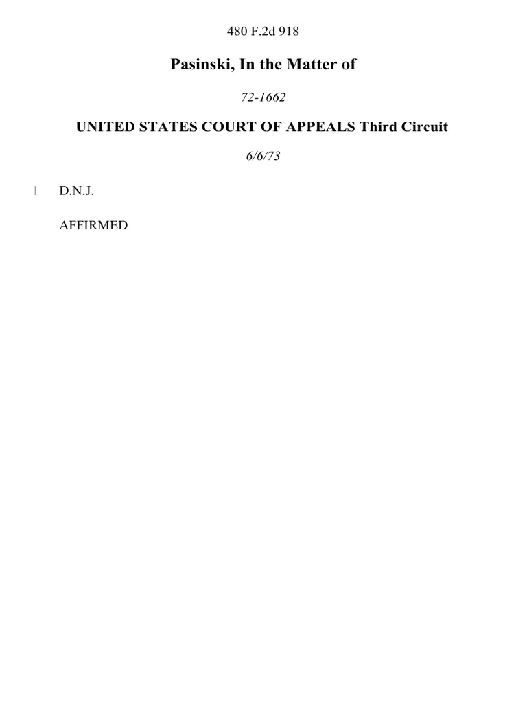Pasinski, in The Matter Of, 480 F.2d 918, 3rd Cir. (1973) | PDF