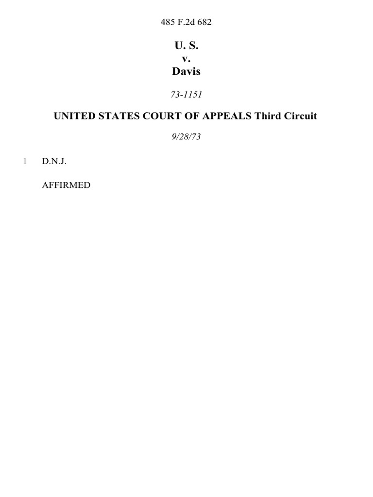 United States v. Davis, 485 F.2d 682, 3rd Cir. (1973) | PDF
