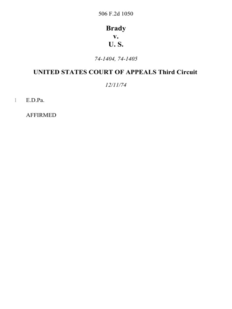 Brady v. United States, 506 F.2d 1050, 3rd Cir. (1974) | PDF