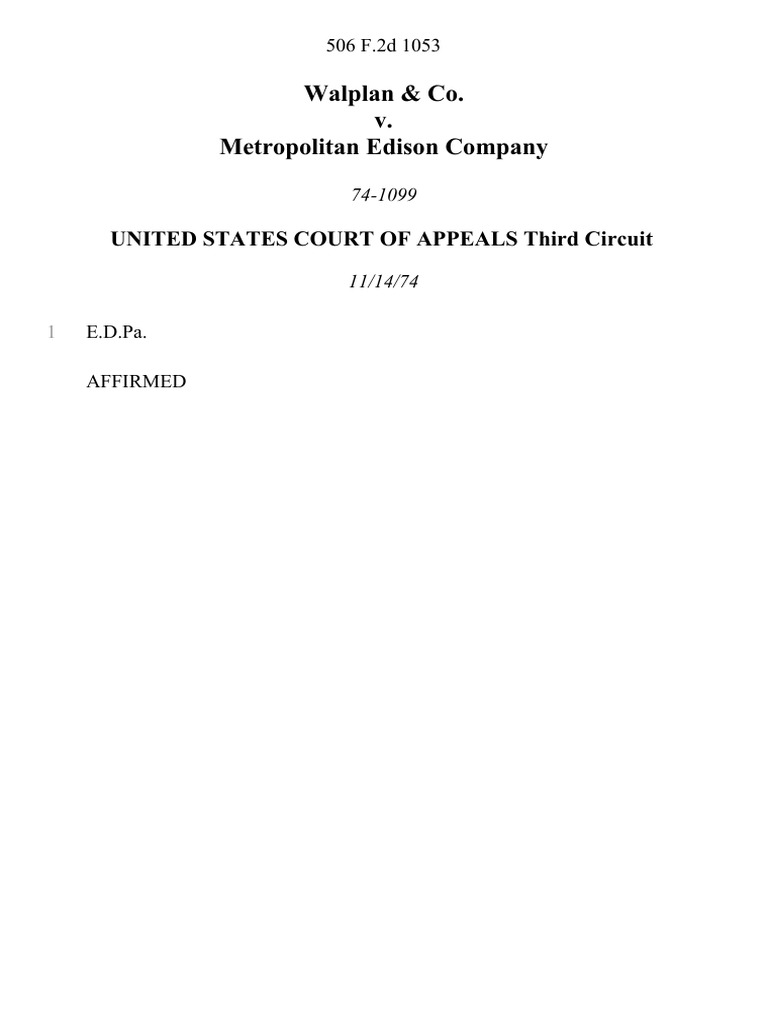 Walplan & Co. v. Metropolitan Edison Company, 506 F.2d 1053, 3rd Cir ...