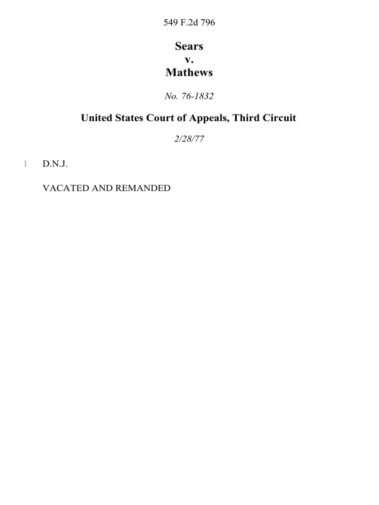 Sears v. Mathews, 549 F.2d 796, 3rd Cir. (1977) | PDF