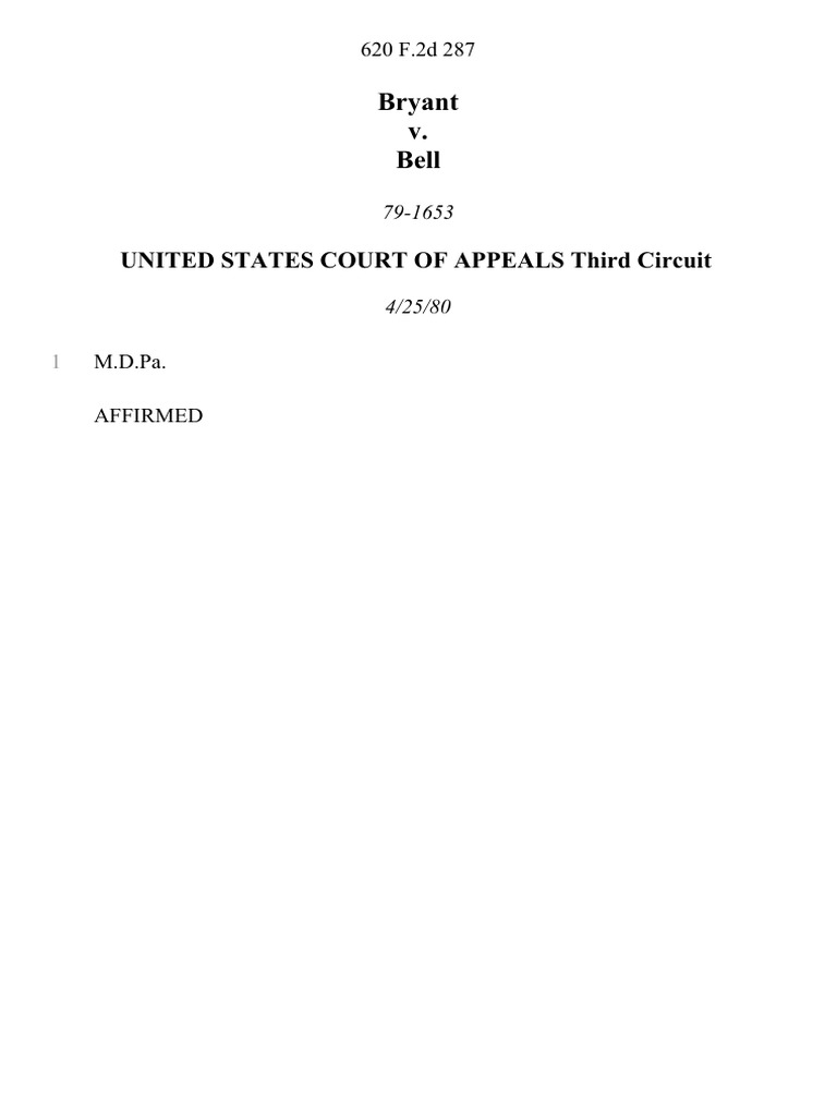 Bryant v. Bell, 620 F.2d 287, 3rd Cir. (1980) | PDF | Law