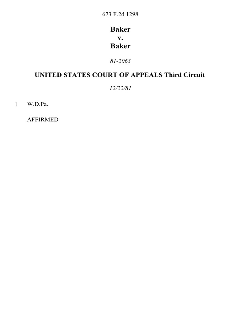 Baker v. Baker, 673 F.2d 1298, 3rd Cir. (1981) | PDF