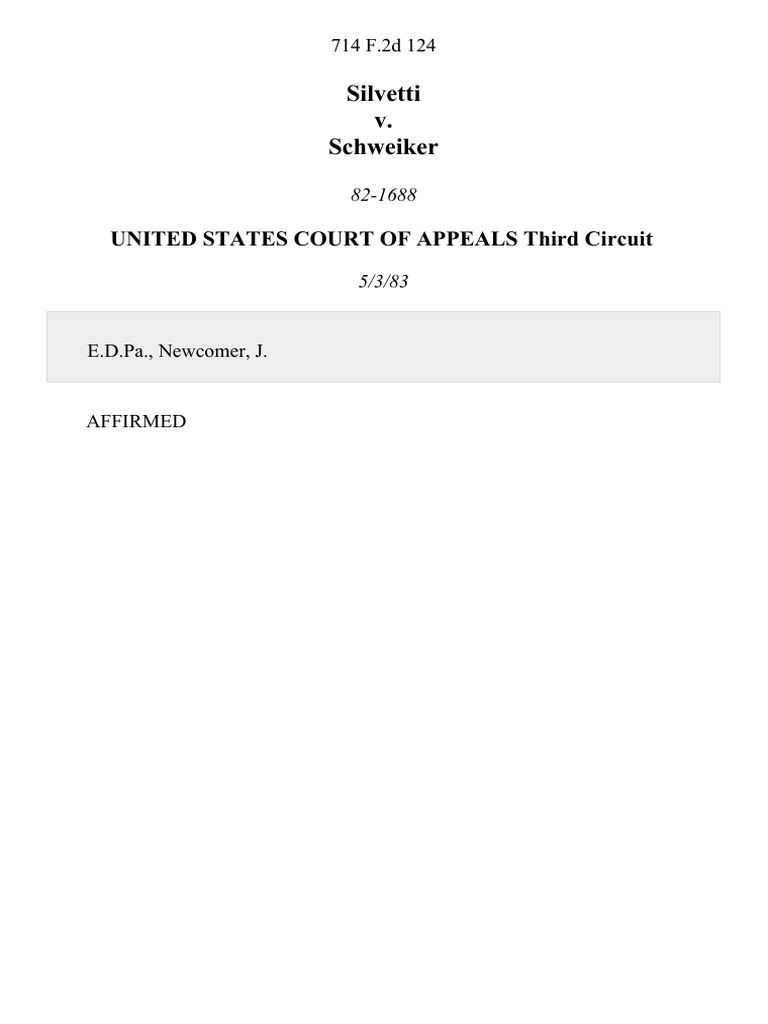 Silvetti v. Schweiker, 714 F.2d 124, 3rd Cir. (1983) | PDF