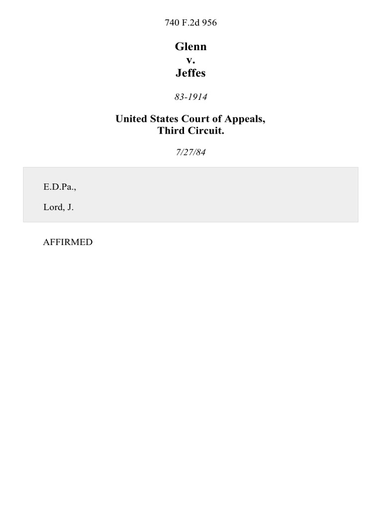 Glenn v. Jeffes, 740 F.2d 956, 3rd Cir. (1984) | PDF