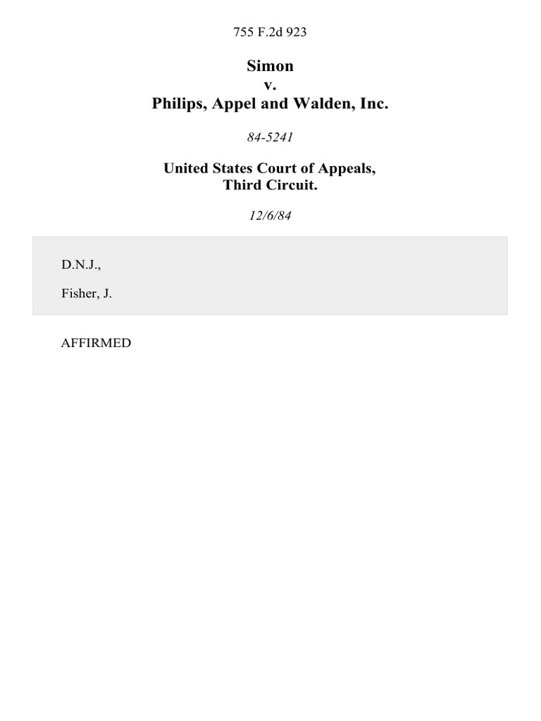 Simon v. Philips, Appel and Walden, Inc, 755 F.2d 923, 3rd Cir. (1984 ...