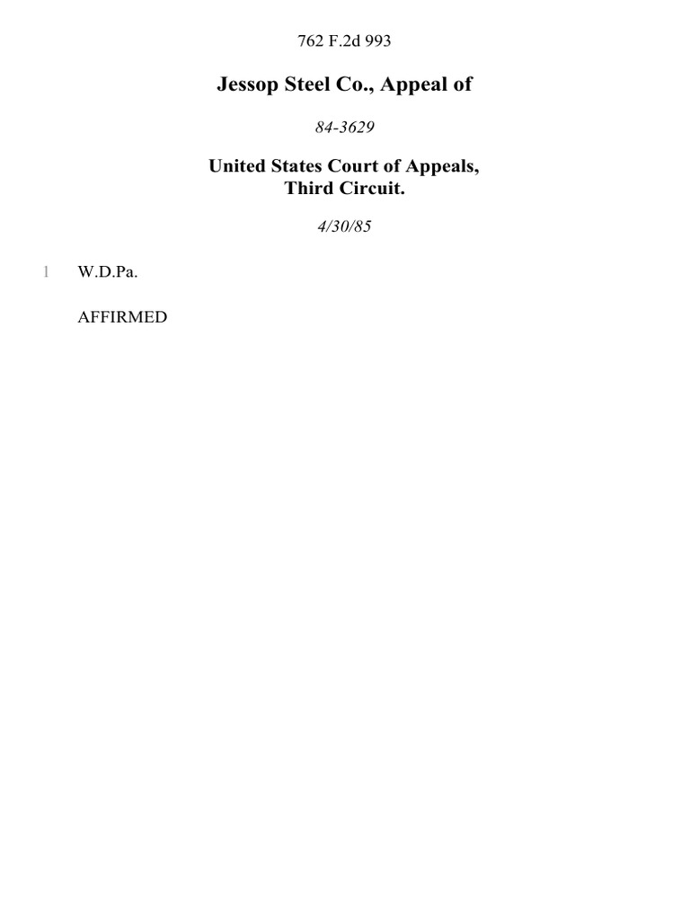 Jessop Steel Co., Appeal Of, 762 F.2d 993, 3rd Cir. (1985) | PDF
